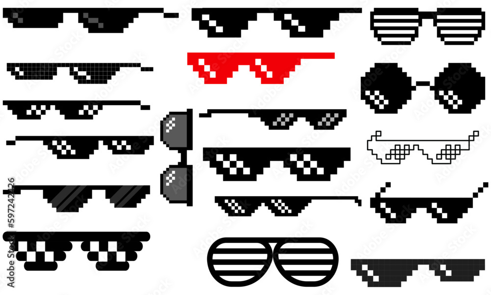 Vector Set Of Fun Retro Pixel Sun Glass Icon Life Style Meme