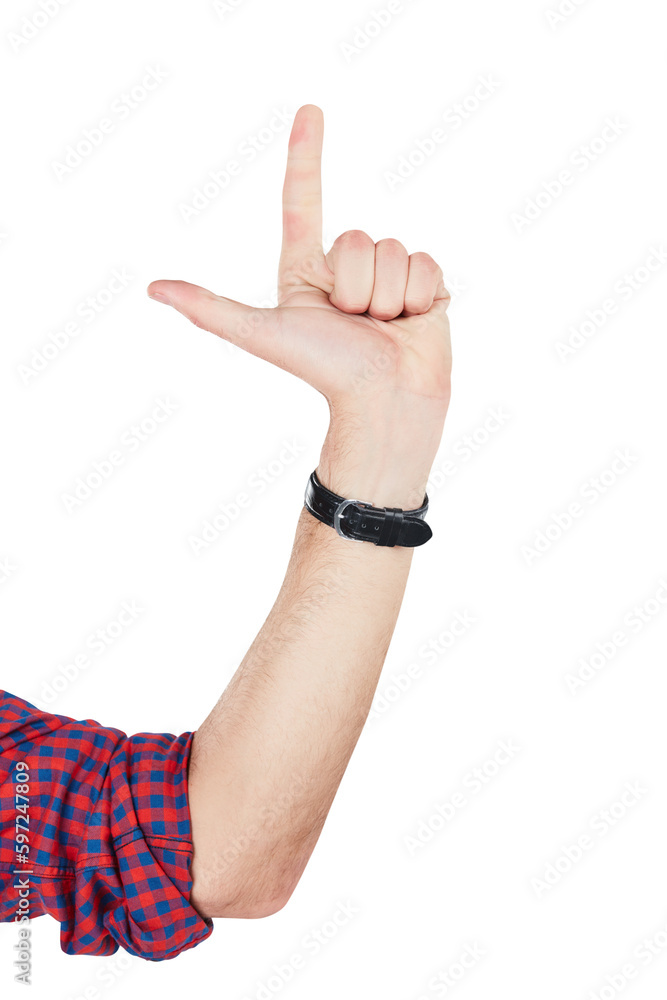 Closeup, man and hand with sign language, communication and count ...