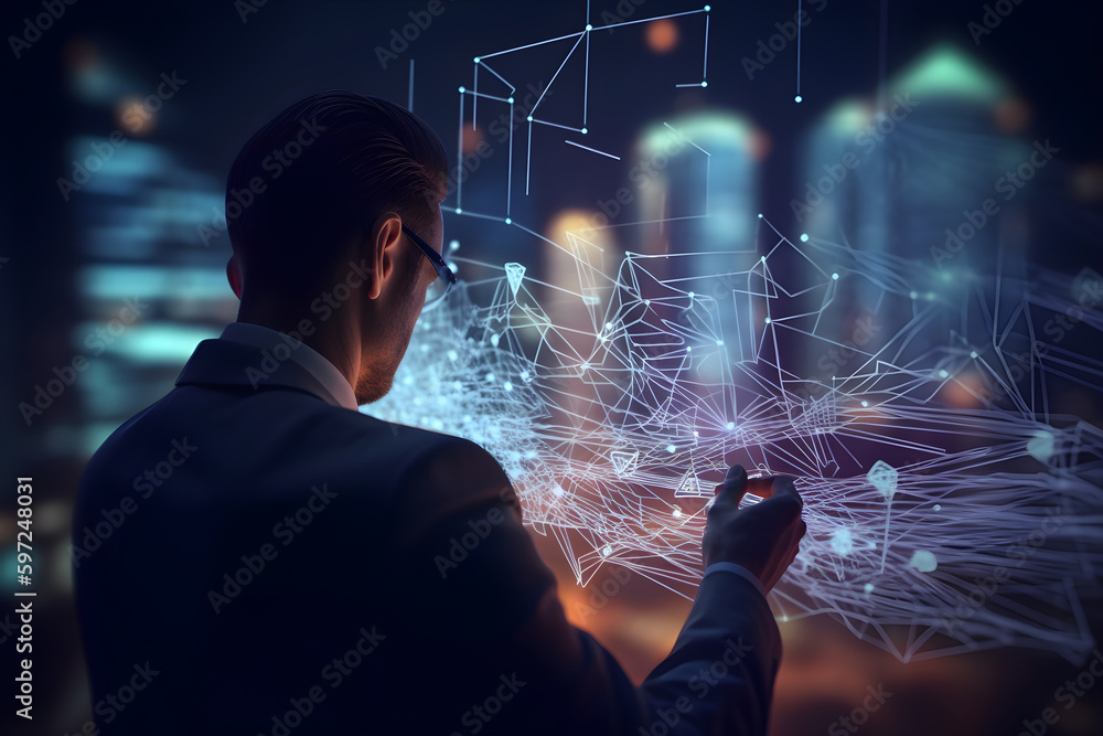 Big data technology and data science person interacting with futuristic ...