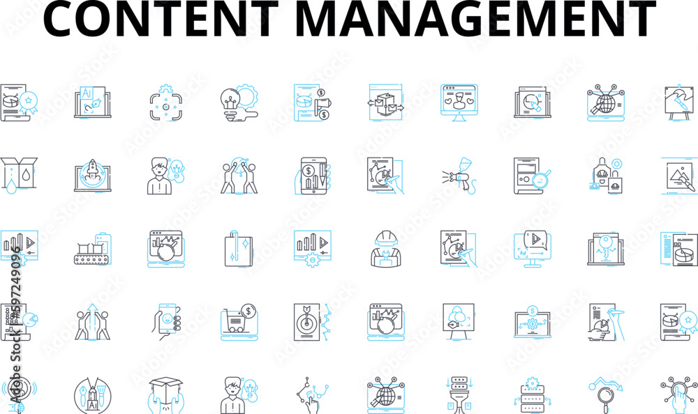 Content management linear icons set. Organization, Collaboration ...