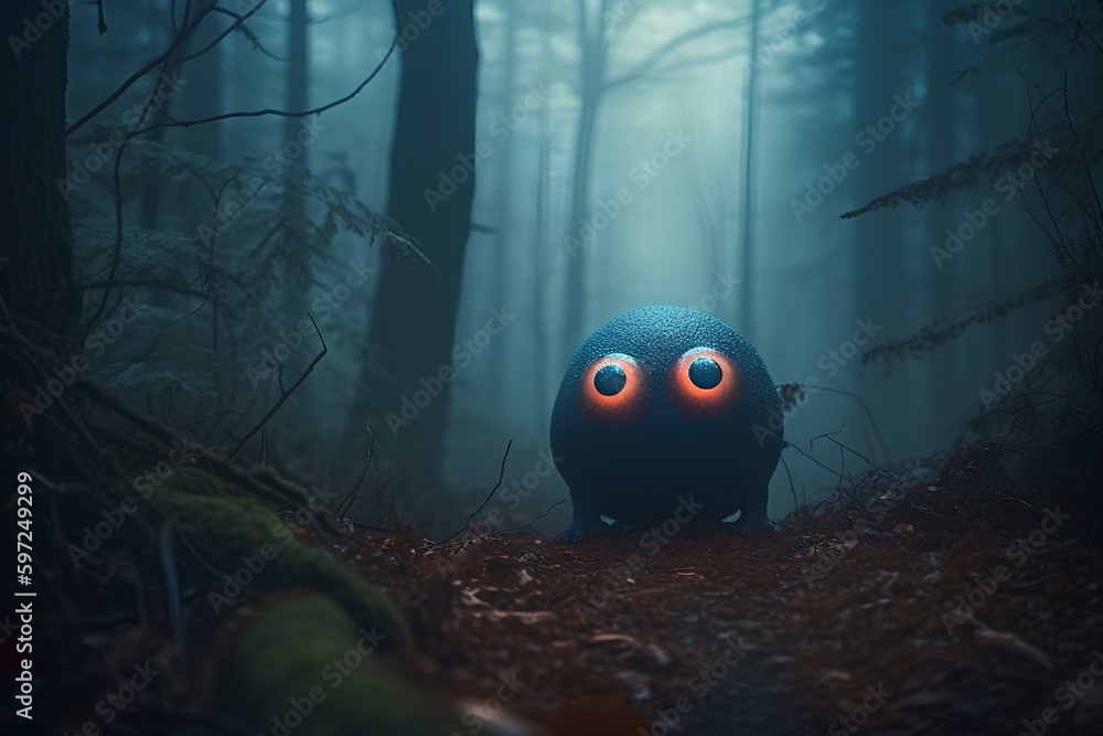 A monster with glowing eyes from another dimension is standing in a ...