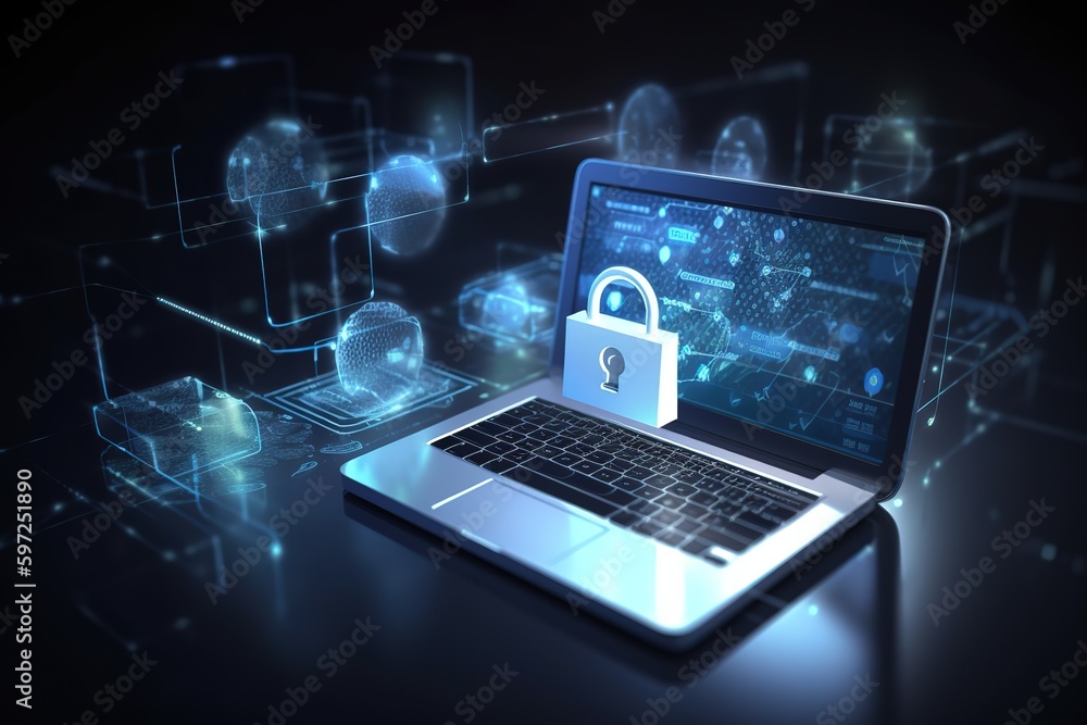 Cyber Security Data Protection Cyberattacks Concept On Blue Background Database Security