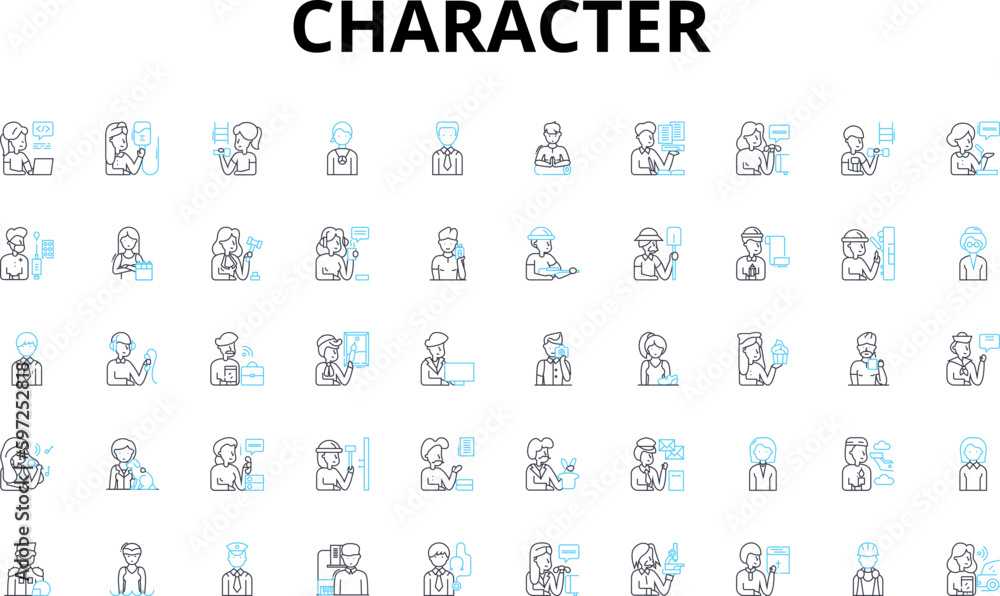 Character linear icons set. Personality, Traits, Unique, Mannerisms ...