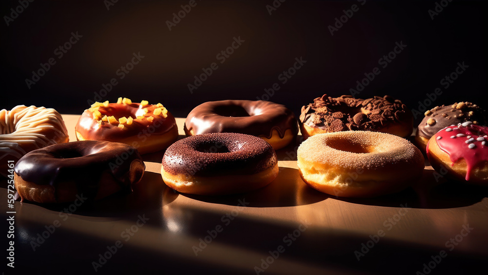 Assortment of donuts of different flavors in a box. Scrumptious Donut ...