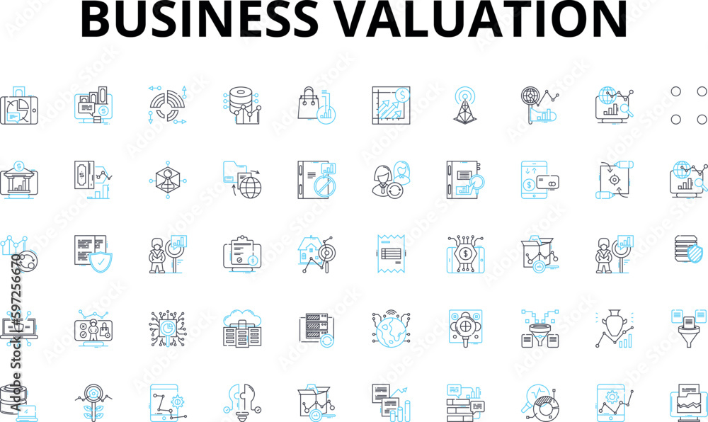 Business valuation linear icons set. Appraisal, Valuation, Equity ...