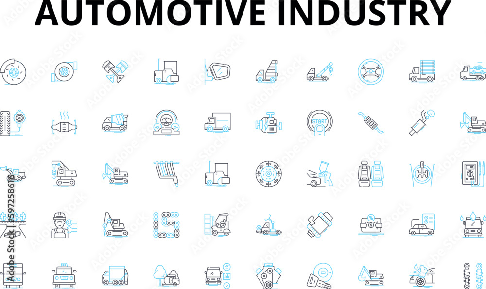 Automotive industry linear icons set. Automobiles, Vehicles, Cars ...