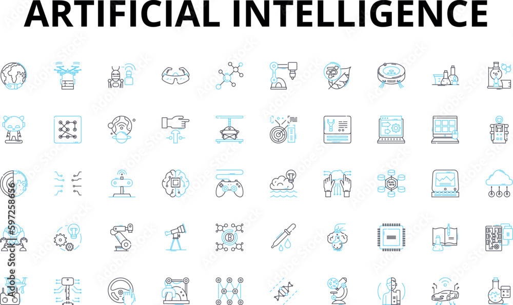 Artificial intelligence linear icons set. Algorithms, Automation, Big ...