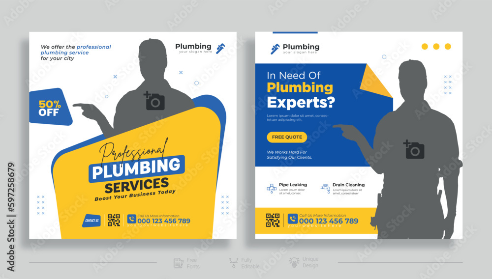 Plumbing service social media post design. Professional plumbing ...