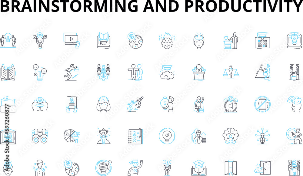 Brainstorming and productivity linear icons set. Innovation, Creativity ...