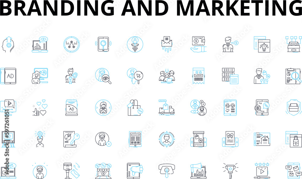 Branding and marketing linear icons set. Identity, Perception, Logo ...