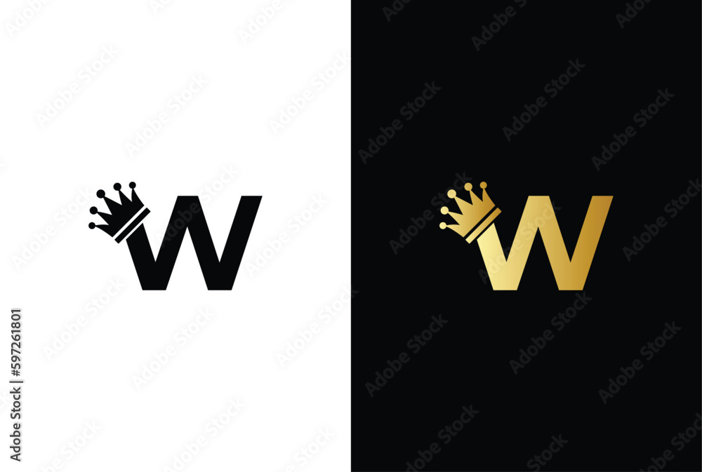 initial letter W crown logo, king royal brand company logo design ...