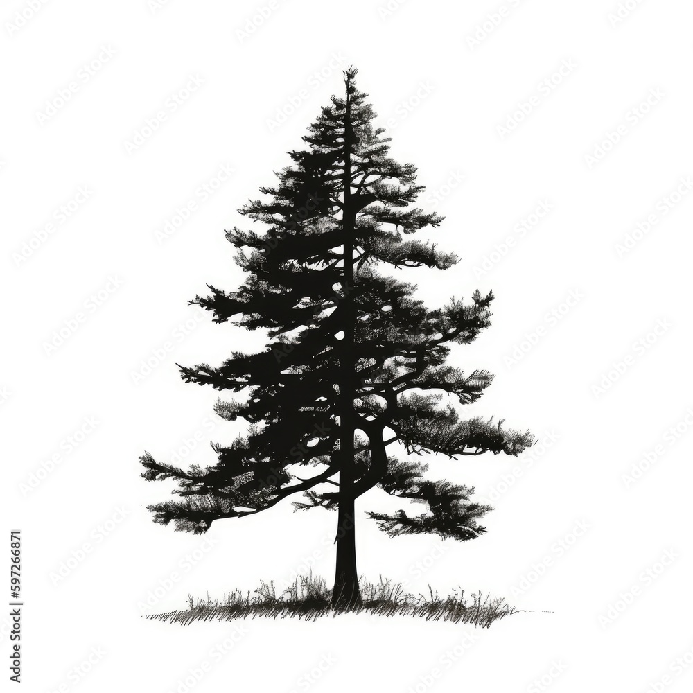 Pine tree silhouette white background Stock Illustration | Adobe Stock