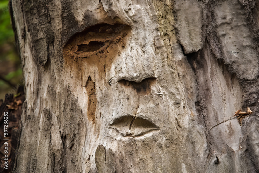A tree trunk with an optical illusion that gives a human face. Admire ...