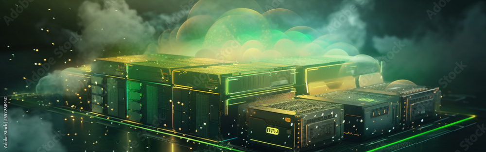 Concept art of cloud computing with a series of interconnected data ...