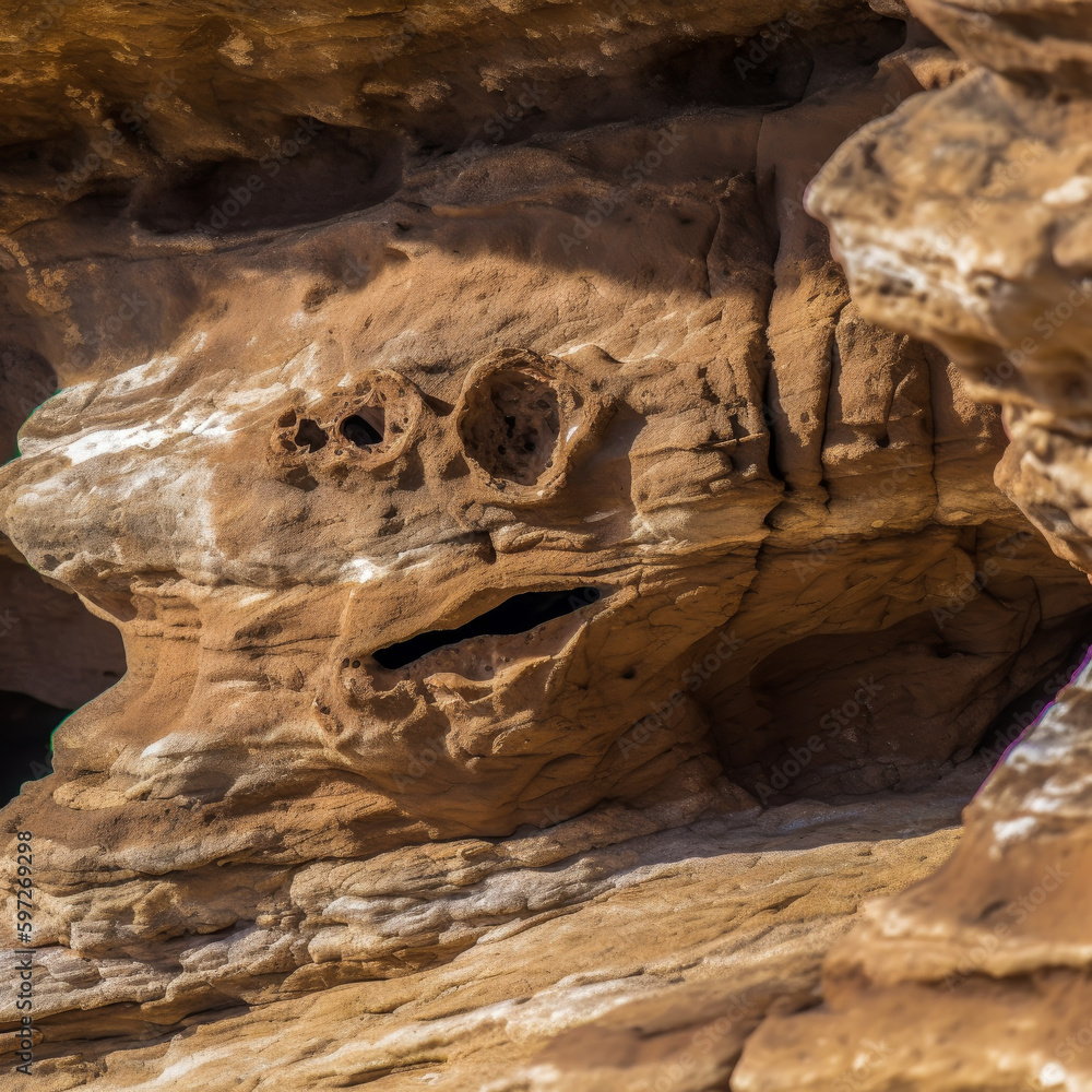 Nature's pareidolia featuring a face appearing on a rocky wall or cliff ...