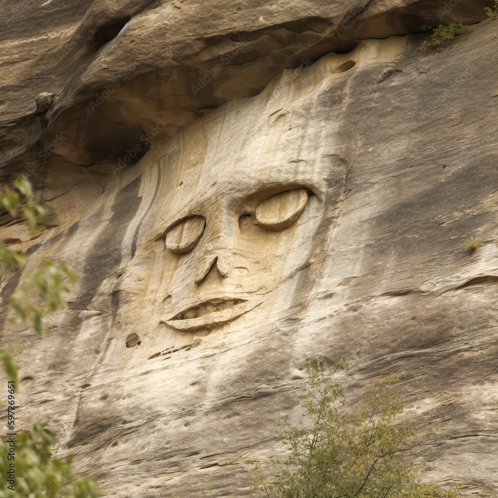 Nature's optical illusion with a face-like shape appearing on an rock ...
