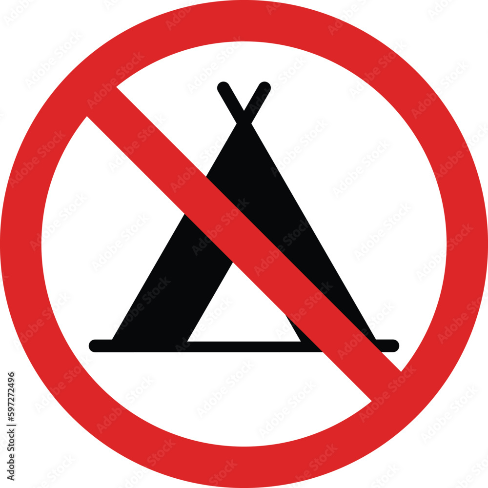 no camping sign . tents are not allowed symbol, red prohibition icon ...