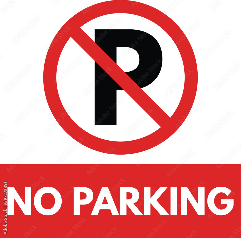 No parking icon vector rectangle signage. White on red background ...