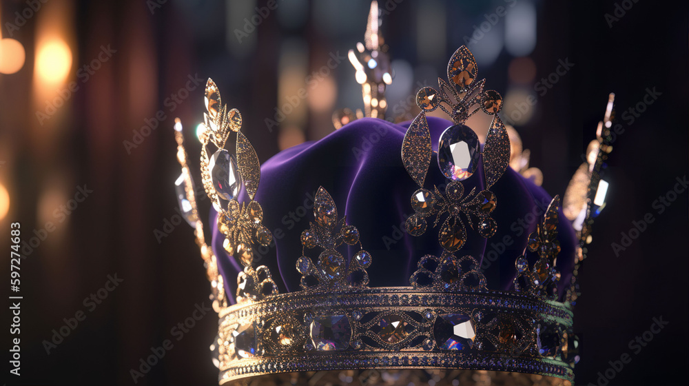 3D style render of a royal gold coronation crown with jewels and ...