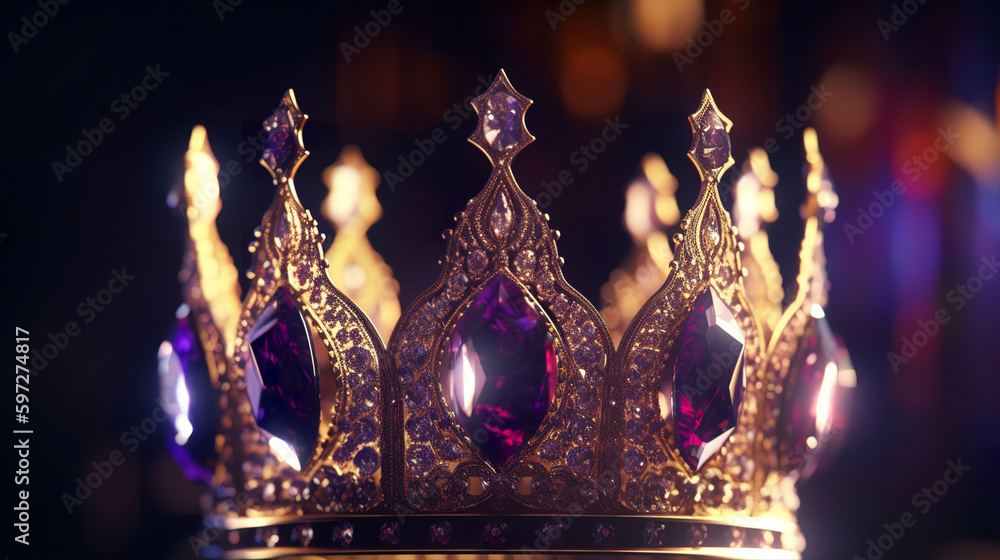 3D style render of a royal gold coronation crown with jewels and ...