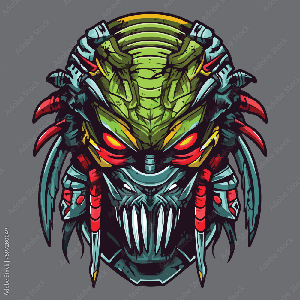 Predator warrior head vector illustration for t-shirt, poster and other ...