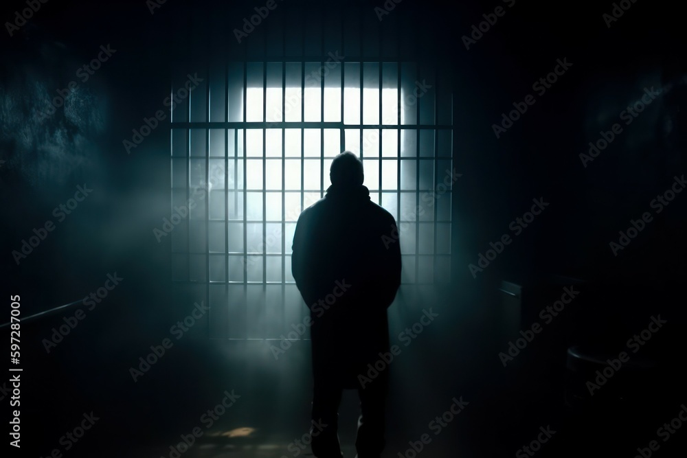 Hacker in prison cell. Selective focus. AI generated, human enhanced ...