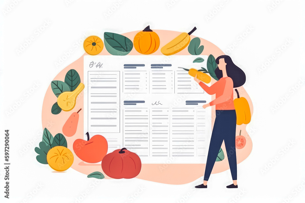 Healthy meal planning with daily food ingredient list. Dietitian ...