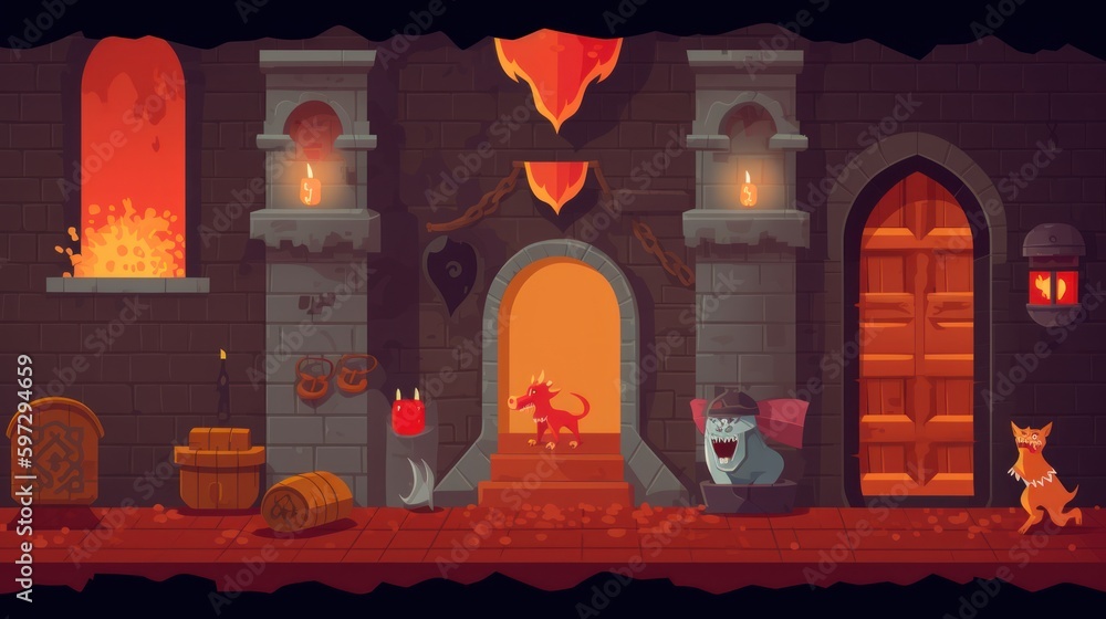 Medieval castle with secret passages, knights in armor, and a dragon ...