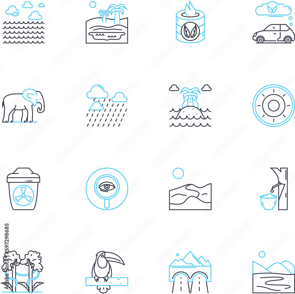 Biodiversity linear icons set. Ecosystems, Species, Habitat, Endangered ...