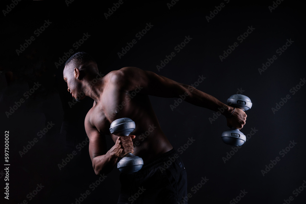 Muscular black african man with defined muscles abs abdominal, exercise ...
