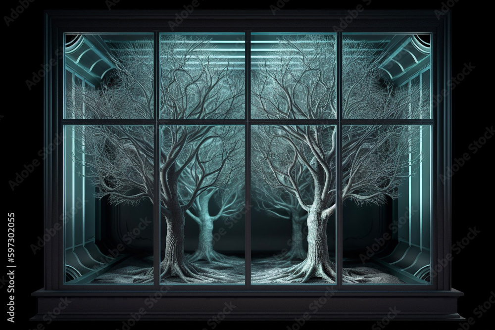 Trees with No Leaves Growing inside A Windowed Room Courtyard Dark ...