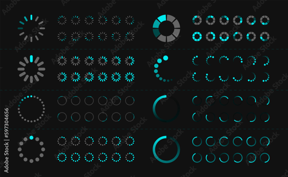 Loading icon set. Buffer loader or preloader. Download or Upload ...