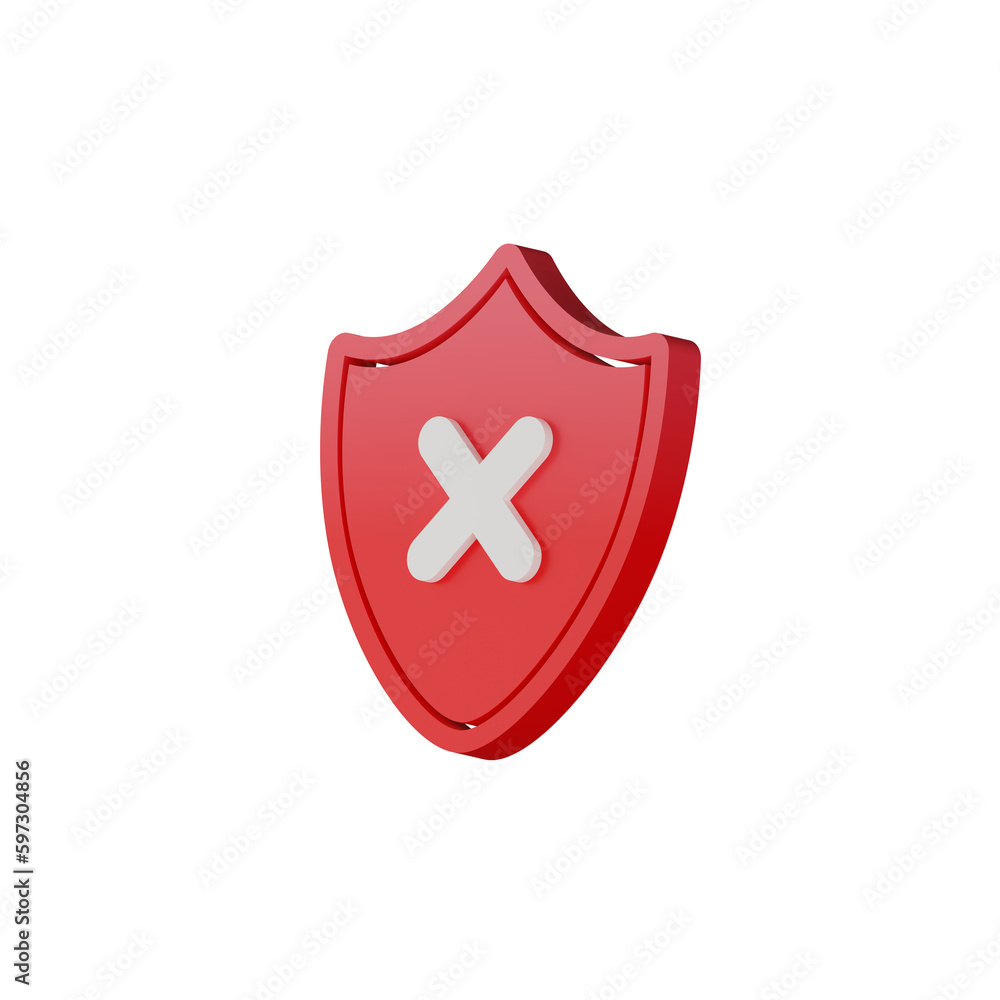 Red Gradient non-SSL Shield Icon Shape with Failure Sign Symbol ...