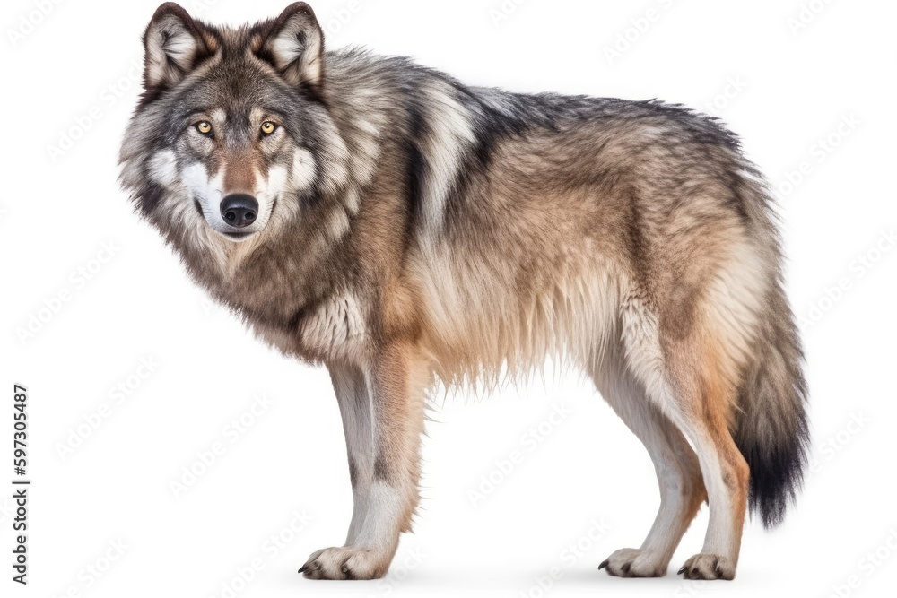 majestic gray wolf standing on a plain white background. Generative AI ...