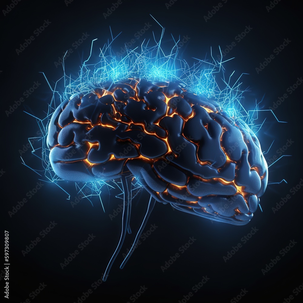 Blue X-ray image of human brain anatomy. generative ai Stock ...