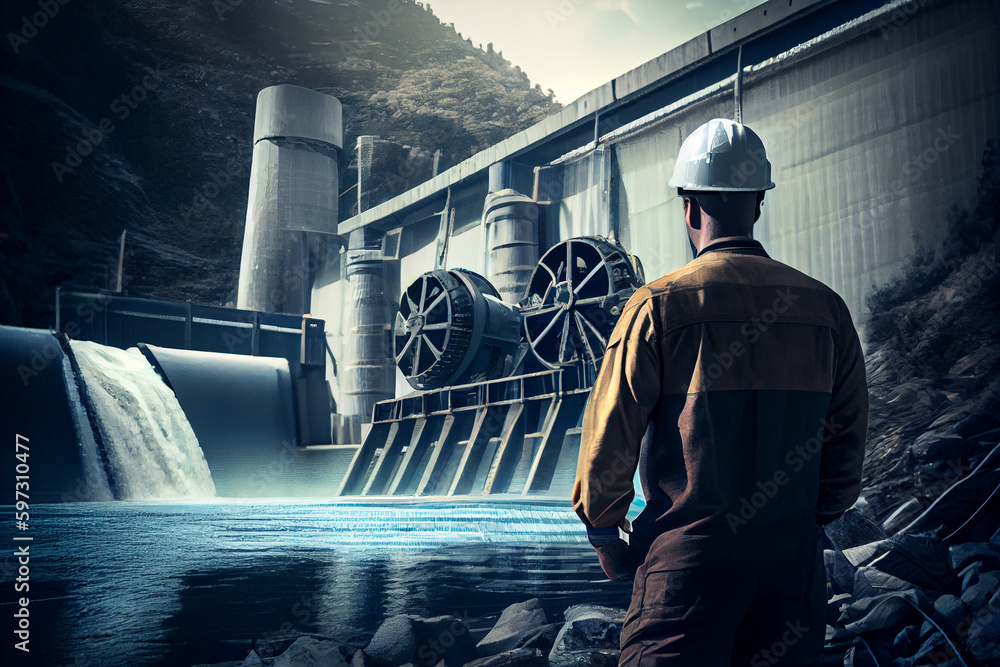 A dam engineering doing his checking routine. He is wearing a white ...