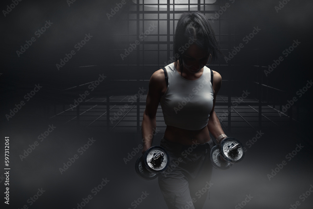 beautiful cute sports girl, fitness model, gym trainer, brutal ...