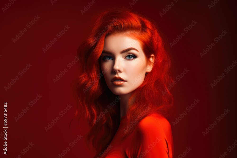 captivating portrait of a confident red-headed woman with a fiery red ...