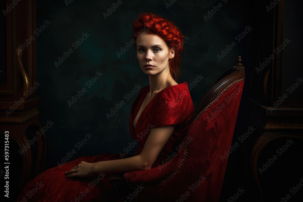 captivating portrait of a fascinating woman with red hair and a red ...