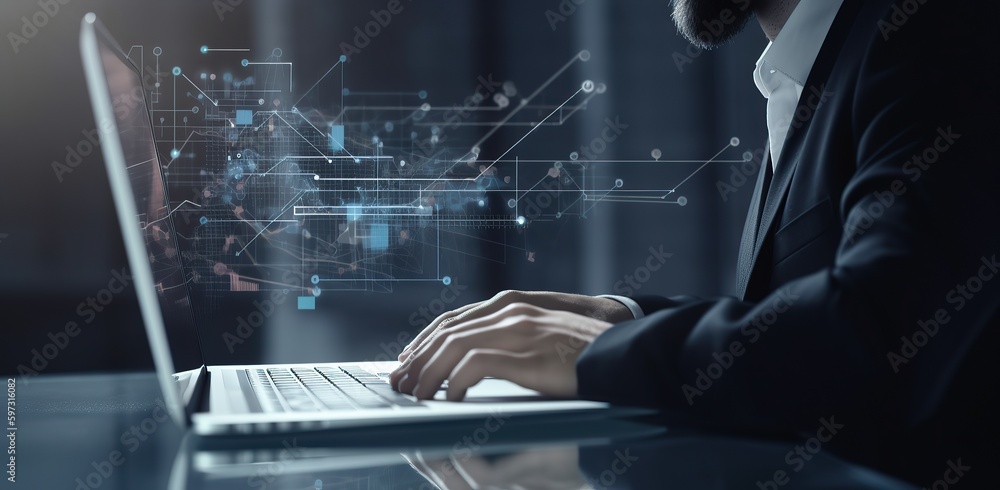 Document management system DMS, Enterprise content management, Businessman working on laptop ...