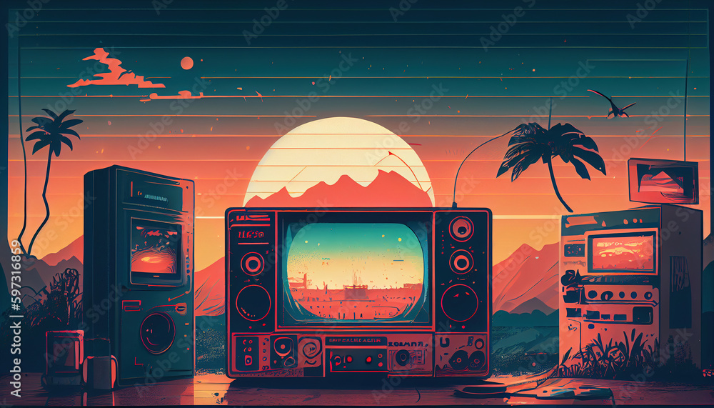 Old television design retro style background. Futuristic Vintage Old ...