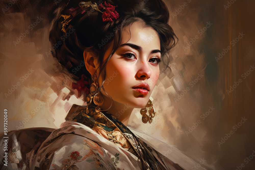 regal woman with a beige background that adds a touch of grandeur to ...