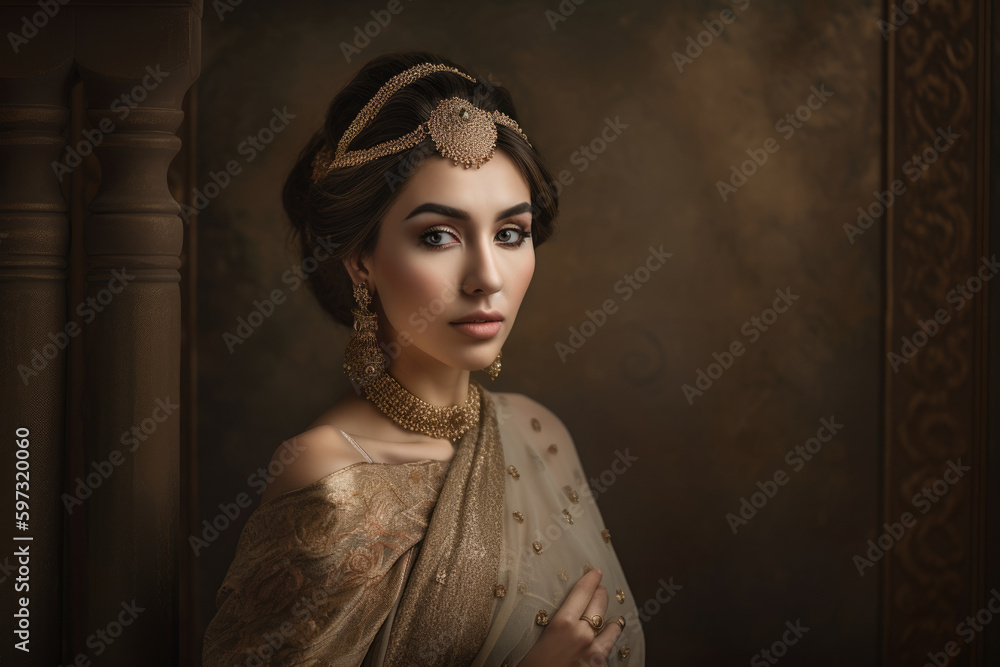 regal woman with a beige background that adds a touch of grandeur to ...