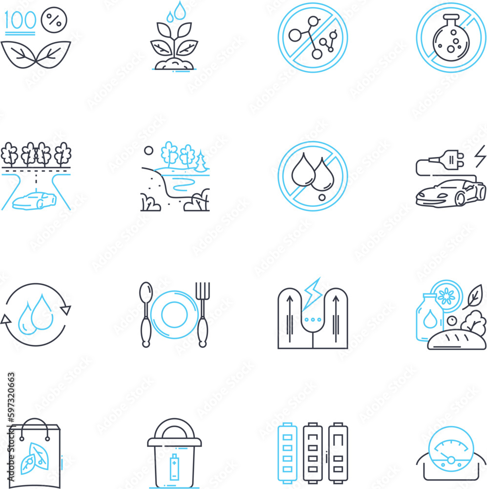 Bio fuel linear icons set. Ethanol, Biodiesel, Algae, Biomass ...