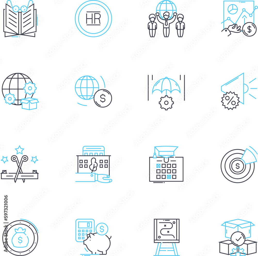 Trade regulation linear icons set. Competition, Antitrust, Monopoly ... Trade regulation linear icons set. Competition, Antitrust, Monopoly ...