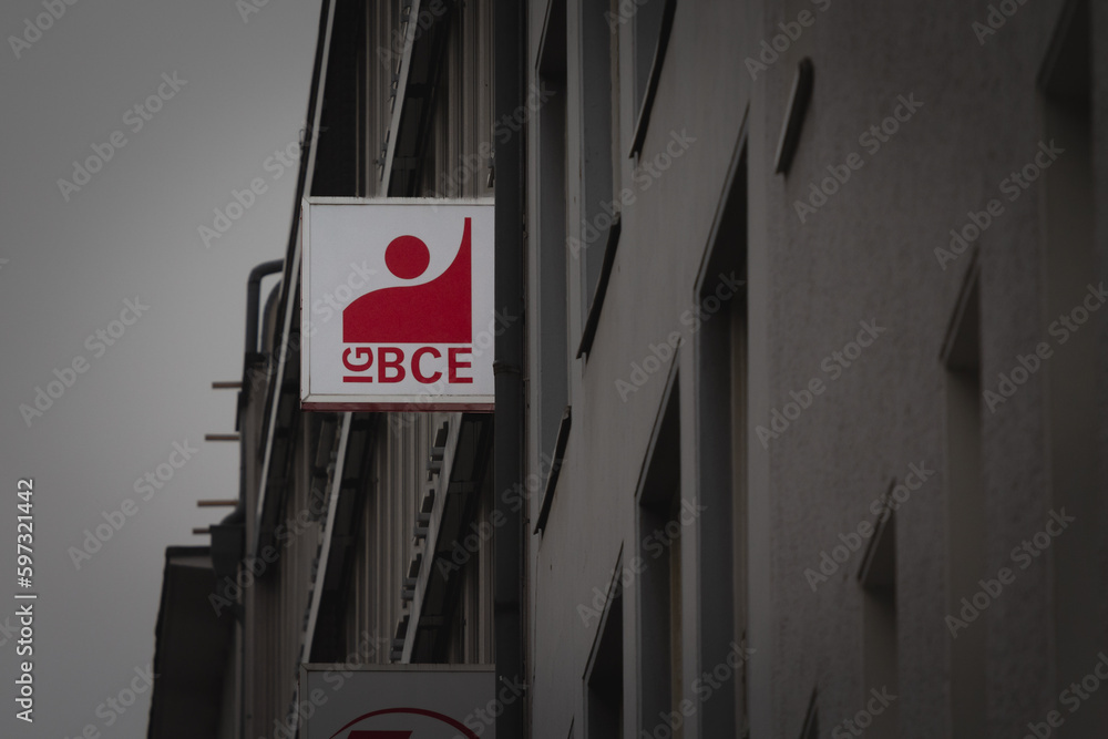 COLOGNE, GERMANY - NOVEMBER 12, 2022; Selective blur on a IG BCE logo ...