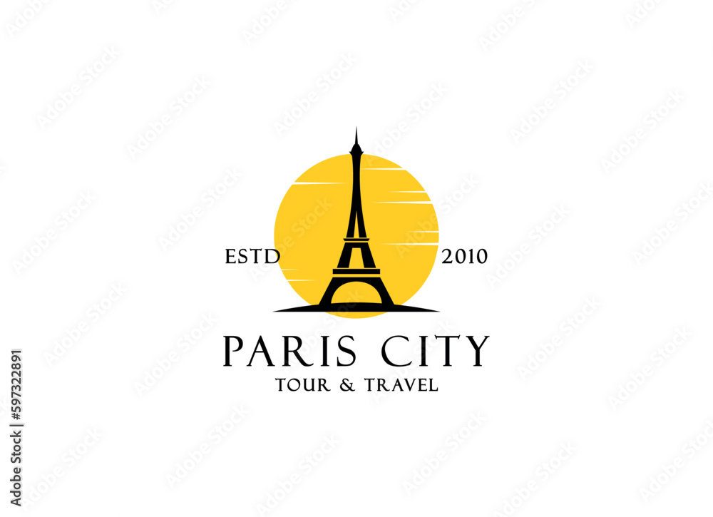 Paris tourist attraction logo design. Paris Eiffel tower travel ...