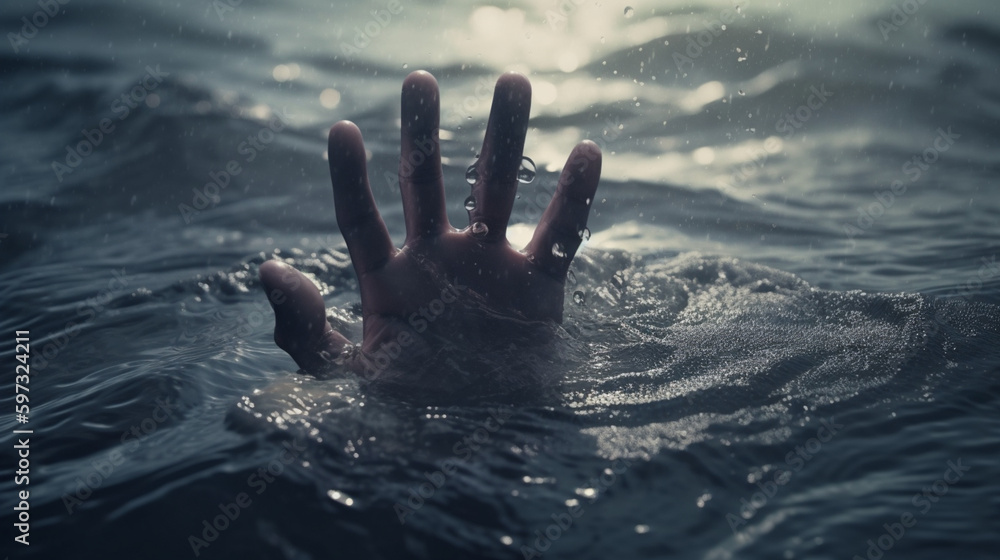 power of human kindness, hand reaching out to a drowning man Generative ...
