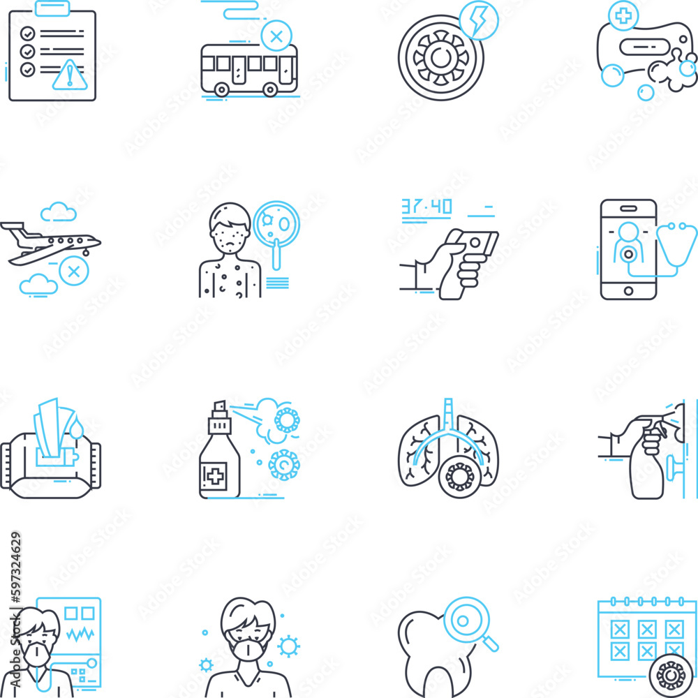 Disease management linear icons set. Prevention, Diagnosis, Treatment ...