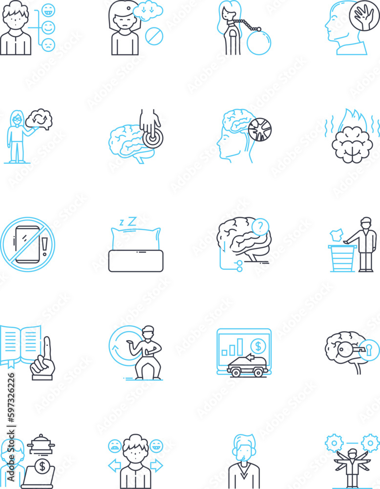 Self-discipline linear icons set. Focus, Commitment, Willpower ...